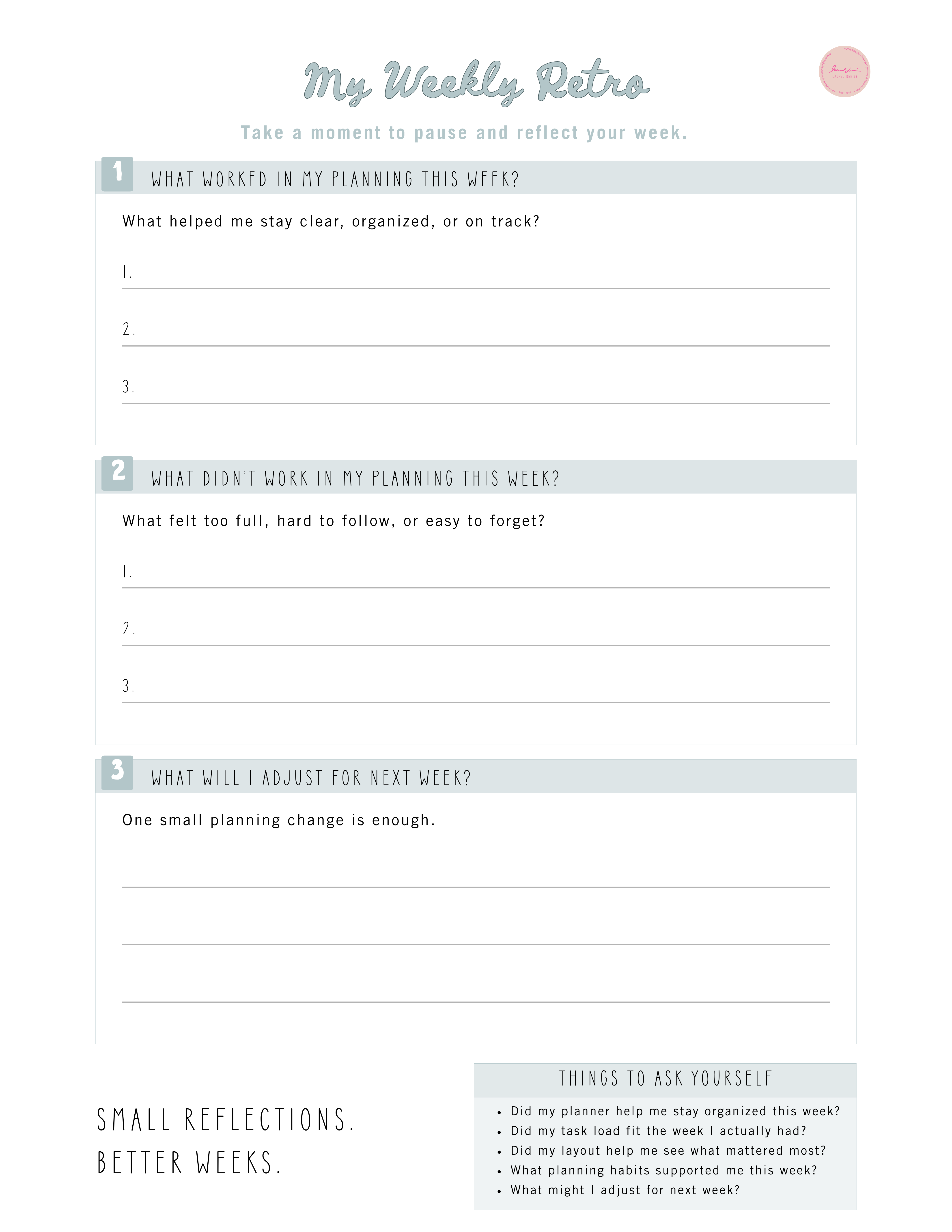 Weekly Reflection Printable | My Weekly Retro | laurel denise