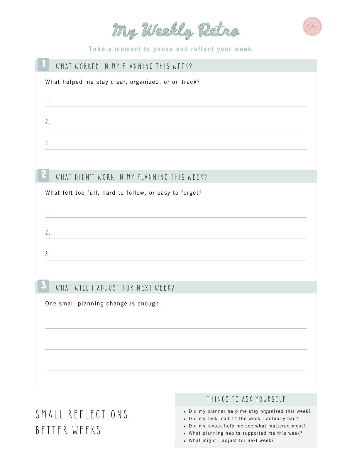 Weekly Reflection Printable | My Weekly Retro | laurel denise